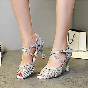 RUYBOZRY Women Latin Dance Shoes Glitter Rhinestone Salsa Ballroom Performence Dancing Shoes, L380-Silver-6,US8.5