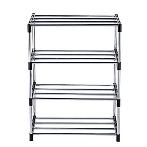 LAIGOO Small Shoe Rack for Closet/Entryway/Hallway, 17.7 inch, 4-Tier Shoe Organizer Vertical,8 Pair Shoe Storage Shelf for Small Spaces (2 Pack, Black)