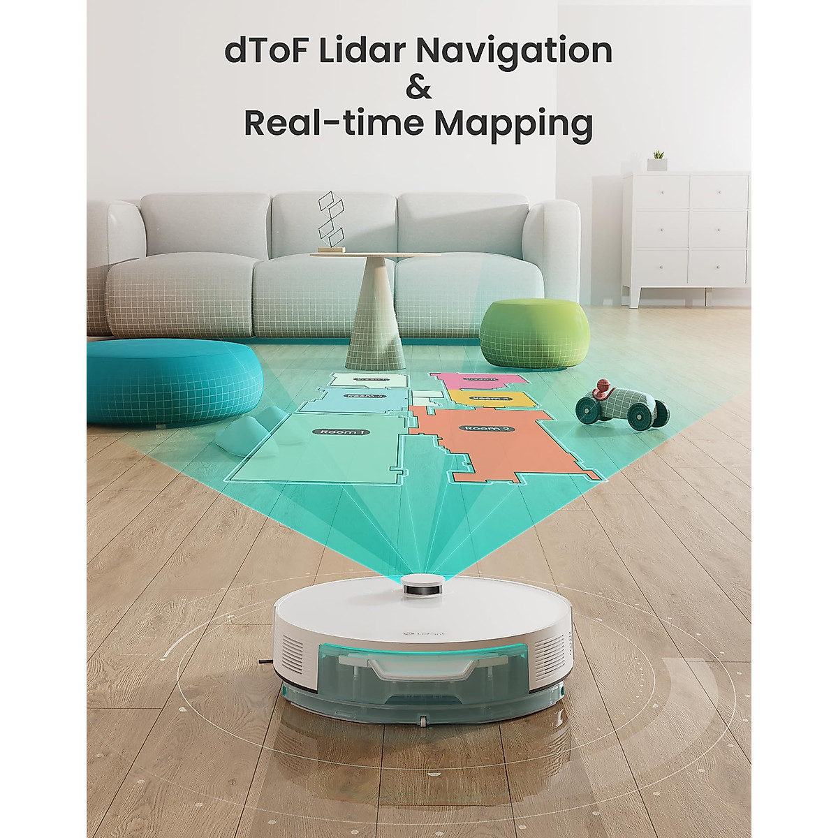 Lefant N3 Robot Vacuum and Mop Combo, Precision Mapping with Lidar & dToF Sensors, Max 4000Pa Suction, Ultrasonic Carpet Detection, Robotic Vacuum Cleaner with Sonic Mopping, WiFi/App/Alexa Control
