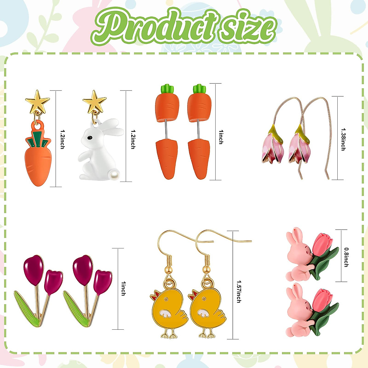 6 Pairs Easter Earrings Rabbit Carrot Tulip Chick Earrings Flower Stud Earrings Pink Flower Earrings Clay Bunny Statement Dangle Earrings for Girls Women, 6 Styles