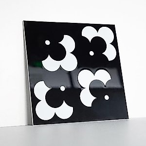 COLAMO Luxury Swatch Glossy Black Thicker Peel and Stick Kitchen Backsplash,Waterproof Self Adhesive Wall Tile,Faux Ceramic Tile,Stick on Accent Wall for Bathroom,Vanity,RV(White Floral Design,8”×8”)