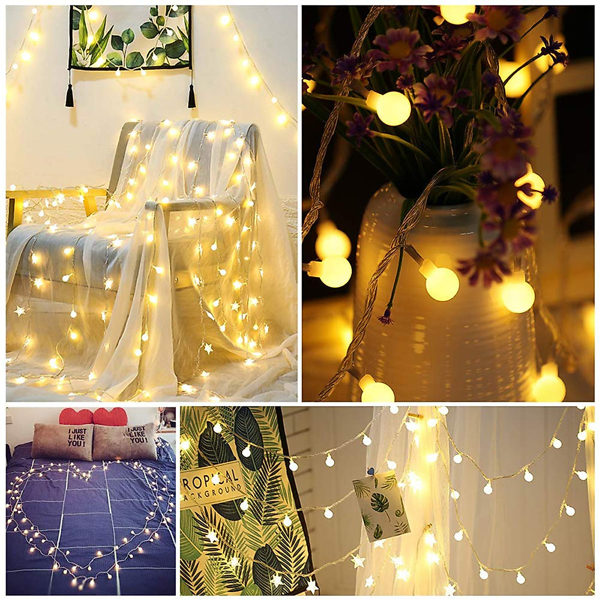 YOZATIA Globe String Lights 2 Pack 19.7ft 40 LED Battery Operated Warm White Waterproof, Globe Fairy String Lights 8 Modes with Remote Control, Perfect for Indoor, Outdoor, Bedroom, Party, Christmas