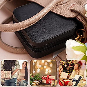 Portable Travel Mini Jewelry Box Leather Jewellery Ring Organizer Case Storage Gift Box Girls Women (black).