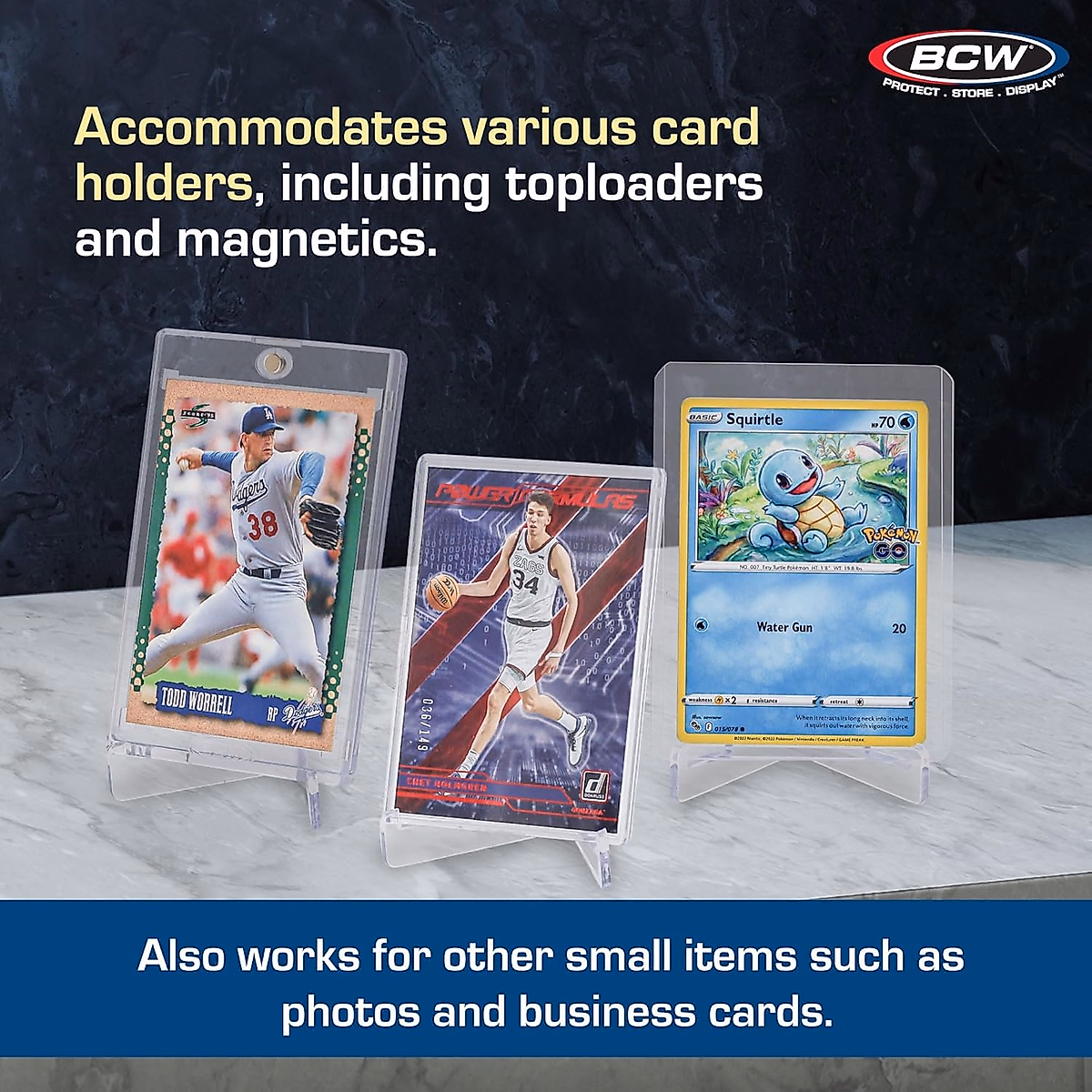 Acrylic Card Stands by BCW – Set of 10 Picture Display Stands – Crystal Clear Transparent Mini Easel – Durable & Sturdy Design – Ideal for Home Display, Office, Shop, Special Events