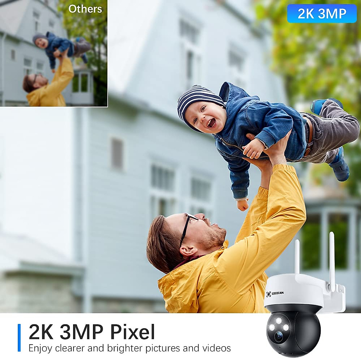 COCOCAM 2K Security Camera Outdoor, Wireless Cameras for Home Security Outdoor, 2.4GHz WiFi Security Camera with Auto Tracking, Motion Detection with Spotlight, Color Night Vision Camera, 2-Way Audio