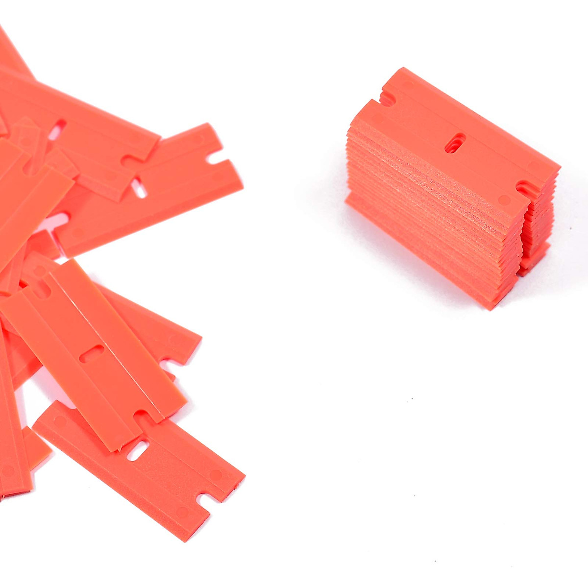 200pcs Plastic Razor Blades, Non-scratch Double Edged, for 1.5-inch Universal Safety Scraper Plastic Common Scraper, Remove Decals, Stickers, Adhesive, Clean Glass Window, Orange
