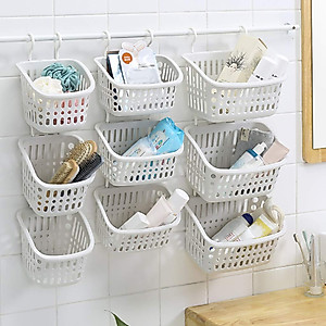 Plastic Hanging Shower Caddy Basket with Hook Grid Storage Laundry Basket Organizing for Bathroom Kitchen Pantry Bathroom Dorm Room Cabinet Door(C)