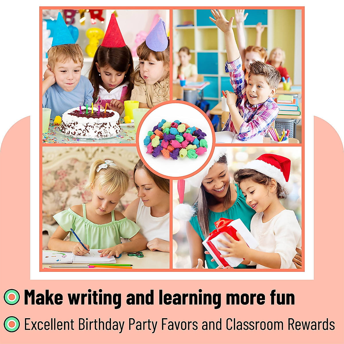 Mr. Pen- Erasers, Cap Erasers, 60 Pack, Animal Eraser Caps, Erasers for Kids, Pencil Eraser, Pencil Erasers Toppers, Eraser Pencil, Cute Erasers, Colorful Erasers, School Supplies, Pencil Top Erasers