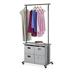 Whitmor 4-Drawer Locking Wheels Garment Rack, Paloma Gray