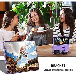 TECHY Case for Samsung Galaxy Z Fold 5, [Adjustable Bracket] Shockproof PC Shell with Lens Protection Galaxy Fold 5 Phone Case, Purple