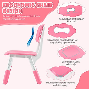 HONEY JOY Kids Table and Chair Set, Height Adjustable Children Activity Table and 4 Chairs Set w/Erasable Graffiti Desktop, Toddler Table and Chair Set for Daycare, Classroom, Home (Pink)