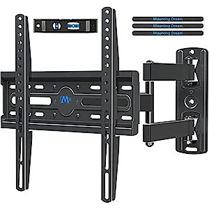 Mounting Dream Full Motion TV Wall Mount and Soundbar Bracket Bundle, TV Bracket for 26-55 Inch TVs, Max VESA 400x400mm and 60 LBS, Sound Bar Bracket for Soundbar with Holes/Without Holes Up to 13 LBS
