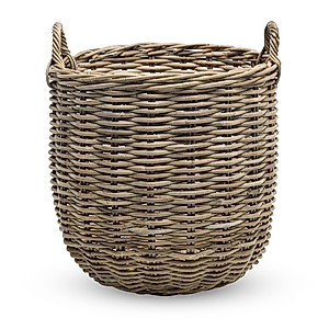 KOUBOO Rattan Kobo Round Storage Basket, Handwoven Rattan Basket with Handles, Organization & Home Decor for Storage, Gray-Brown