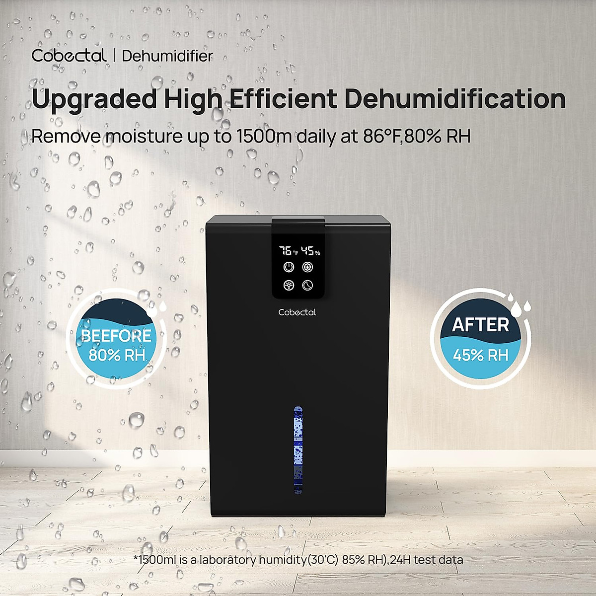 Cobectal Electric Dehumidifier for Home, Portable Dehumidifier Auto Shut Off, 3 Modes with 95oz Water Tank, Air Dehumidifier with Colorful Light for Basement, Bedroom, Bathroom, Closet (Black)