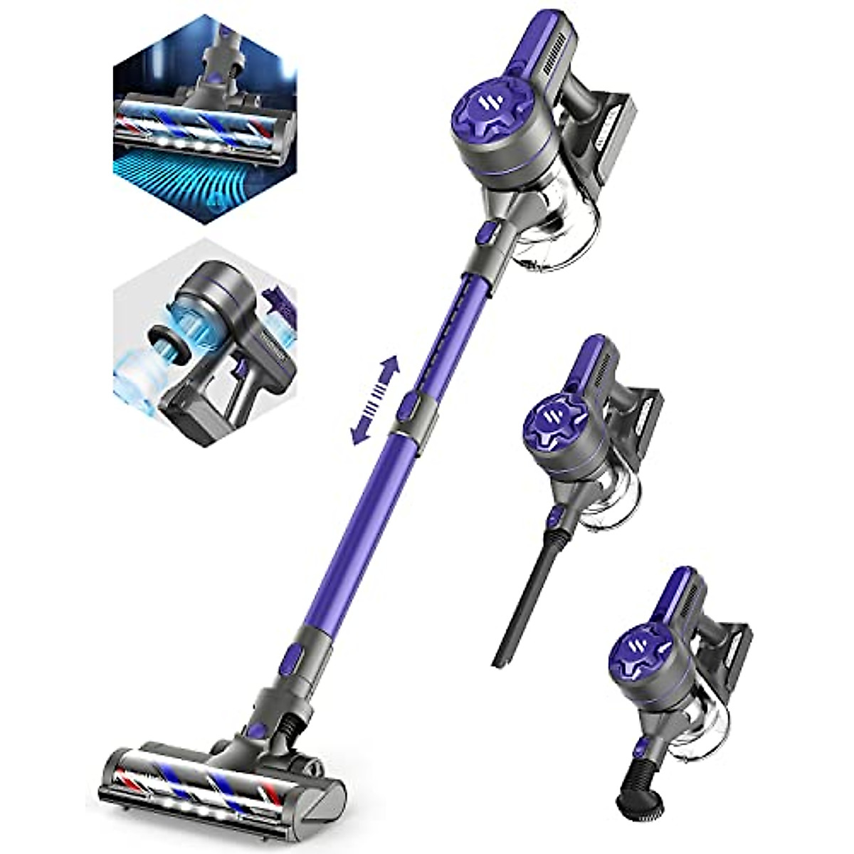 Cordless Vacuum, Stick Cordless Vacuum Cleaner with 2200mAh Powerful Lithium Batteries, Up to 30 Mins Runtime Handheld Vacuum Cleaner, 4 in 1 Lightweight Quiet Vacuum Cleaner Perfect for Hardwood