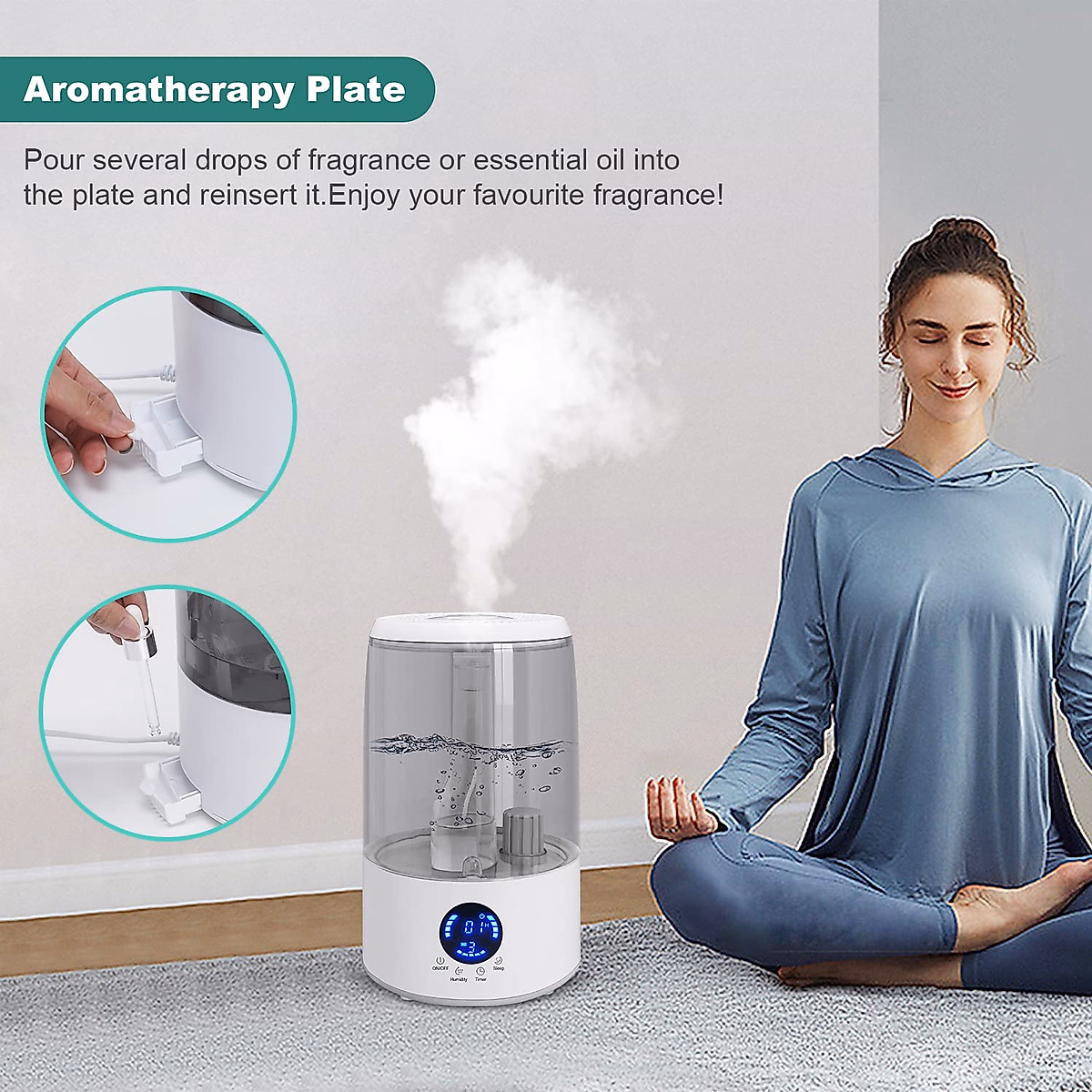 Ultrasonic Cool Mist Humidifier, 1.0 gal (3.5 L) Large-capacity Air Humidifier for bedroom, Lasts Up to 23 Hours with Whisper-Quiet Operation, Powerful Humidification, Timer Function, Easy to Clean