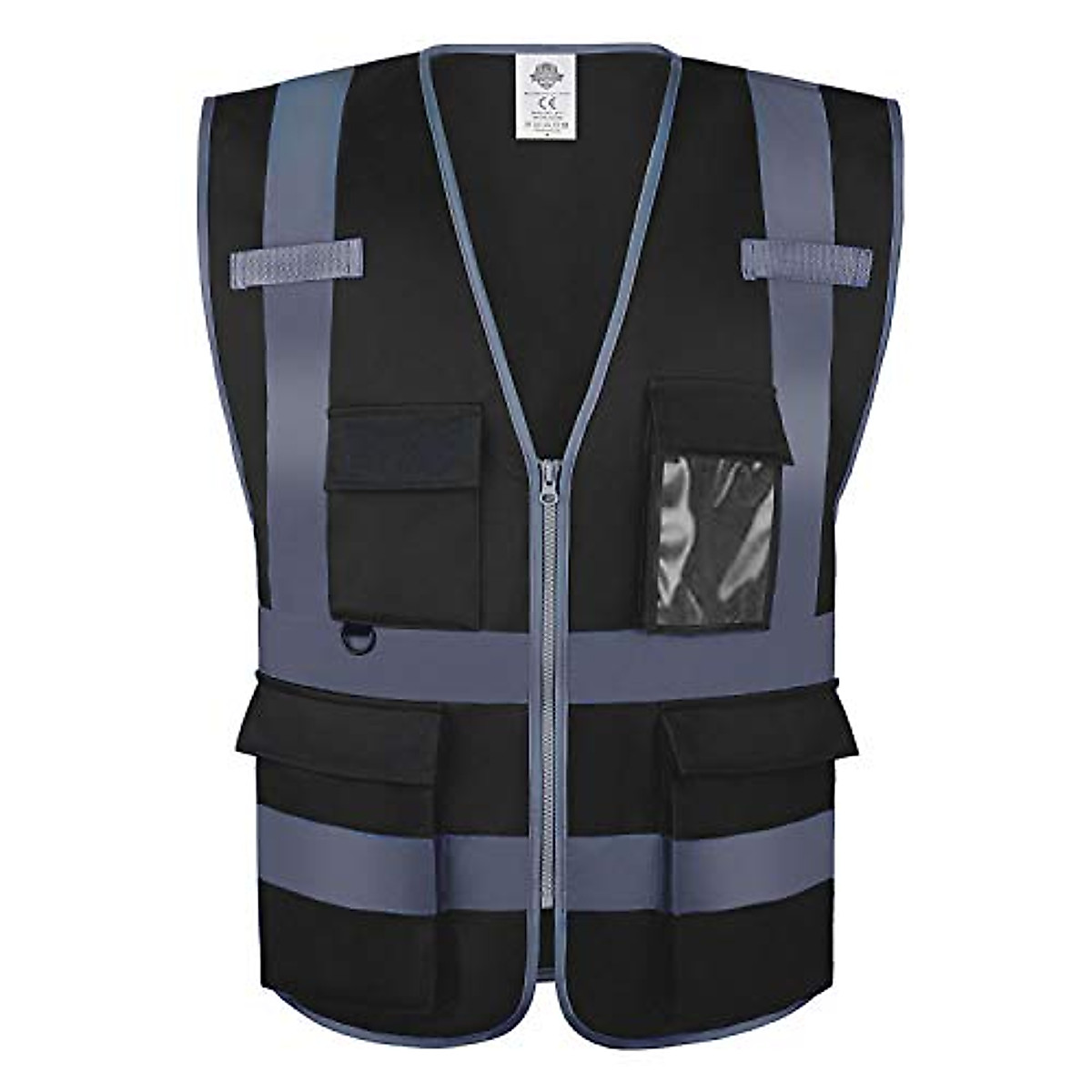 Dazonity High Visibility Safety Vest with Multi Pockets and Zipper, 2XL,Reflective Strips, Fit for Men & Women, Work, Construction,Cycling, Runnning, Surveyor, Volunteer (Black-2XL)