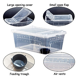 Hamiledyi 2PCS Reptile Feeding Box Snake Breeding Box Transparent Animal Habitat Cage Portable Plastic Turtle Transport Container for Bearded Dragon Lizard Spider Frog Scorpion Gecko 12.6 x 8.6 x 5.9