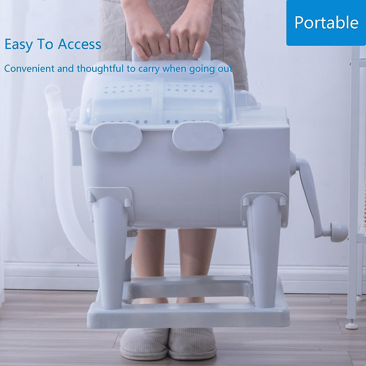 Portable Hand-Operated Drum Washing Machine, Non-Electric Manual Clothes Washer Dehydration, Hand Crank Laundry Wringer Washing Machine, Spin Dryer for Camping Apartments RV Dormitory Business Trip