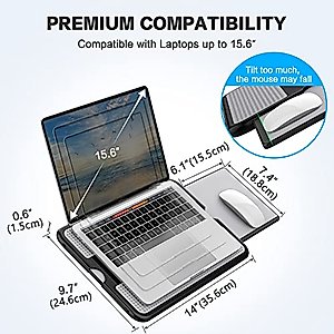AboveTEK Portable Laptop Lap Desk w/ Retractable Left/Right Mouse Pad Tray, Non-Slip Heat Shield Tablet Notebook Computer Stand Table w/ Sturdy Stable Cooler Work Surface for Bed Sofa Couch or Travel