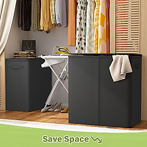 Raybee Laundry Basket 180L Laundry Hamper with Lid Black Laundry Basket 3 Section Laundry Hamper with Removable Bags Collapsible Dirty Clothes Hampers for Laundry Closet Bathroom 24.8''L*16.1''W*27''H