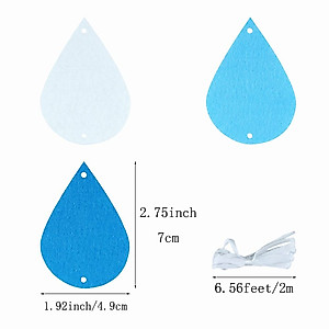 SaktopDeco 9 Pack Raindrop Garland Felt Blue Raindrops Banner Hanging Raindrop Baby Shower April Party Decorations