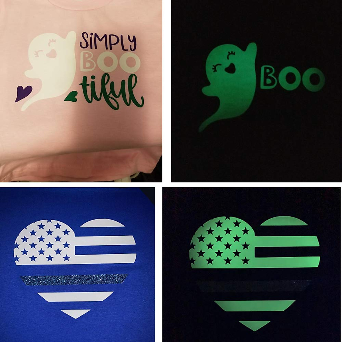 guangyintong Glow in The Dark Heat Transfer Vinyl Rolls, 12" x 5ft Luminous Green Iron on Vinyl for T Shirts, PU Elastic HTV Vinyl for All Cutter Machine Easy to Cut & Weed for Cool Costumes & Design