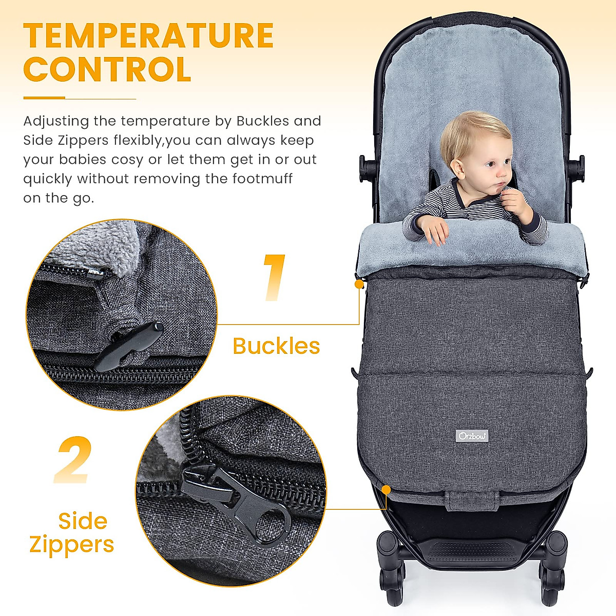 Orzbow Warm Bunting Bag Universal,Christmas Gifts Stroller Sleeping Bag Cold Weather,Waterproof Toddler Footmuff (Dark Grey)