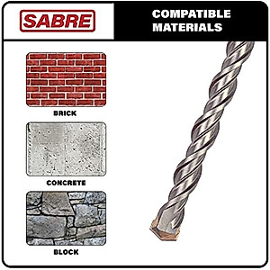 Sabre Tools 3/4 Inch x 18 Inch SDS Plus Rotary Hammer Drill Bit, Carbide Tipped for Brick, Stone, and Concrete (3/4" x 16" x 18")
