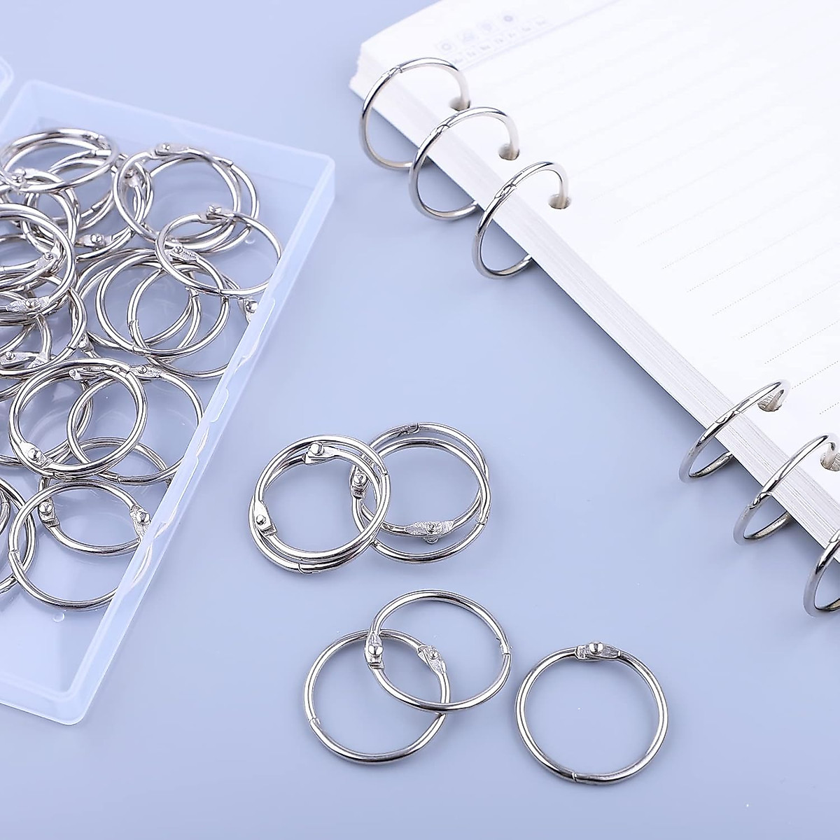 AKONEGE 0.75 Inch Loose Leaf Binder Rings, Small Office Book Rings, Nickel Plated Steel Binder Rings, Keychain Key Rings, Metal Book Rings, Silver, for School, Home, Office (50-Pack)