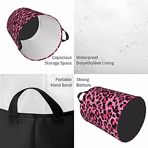 Unique Laundry Basket Compatible With Pink Cheetah Leopard Print Collapsible Laundry Hamper with Handle, Lightweight Oxford Fabric Clothes Storage Bin for Bathroom Nursery