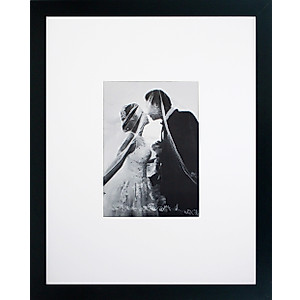 11x14 Black Gallery Picture Frame with 5x7 Mat - Great Gift - Mat for Wedding and Celebration Signatures - Includes Attached Hanging Hardware and Desktop Easel - Display Pictures 5 x 7 or 11 x 14