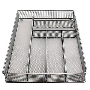 Mesh Large Cutlery Tray with Foam Feet - 6 Compartments - Kitchen Organization/Silverware Storage Utensil Flatware Tray