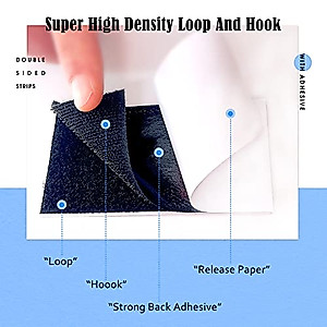 12 Sets 2x4 Inch Hook and Loop Strips with Adhesive, Industrial Strength Heavy Duty Sticky Back Fastener Tape for Fabric. Double Sided Self Adhesive Strip for Mounting, Picture Hanging, Black