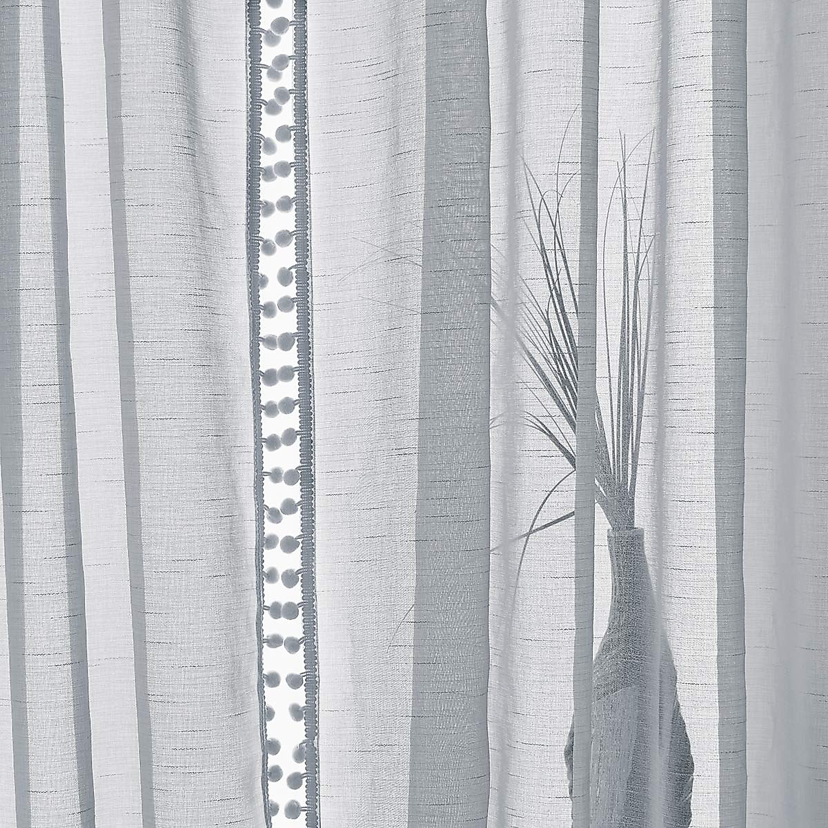 Treatmentex Grey Sheer Window Curtains for Living Room 95 inches Pom-Pom Canopy for Children Bedroom Rod Pocket 2Pack
