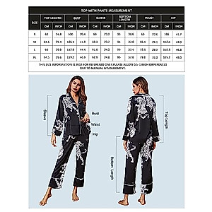 Brosloth Women's Silk Satin Pajamas Pjs Sets Cute Tiger Pattern Two Piece Loungewear Set Button Up Pajamas Sleepwear Black M