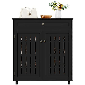 Yaheetech 4 Tier Shoe Storage Cabinet Shoe Rack with Drawer Adjustable Shelf Louvered Door - Multifunctional Storage Cabinet for Bedroom Closet Entryway Dorm Room, Black