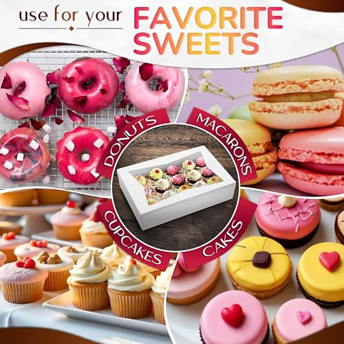 10 Pcs Half Sheet Cake Boxes 19x14 In - White Bakery Boxes with Window, Glossy Finish and Flip Top - Strong Cardboard, Easy Assemble, Secure Transport, Great for Cookies, Cakes, Donuts, and Gifting
