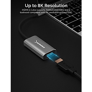 SABRENT USB Type C to HDMI 2.1 Adapter | 8K/60Hz & 4K/120Hz with DSC Function | 8K/30Hz & 4K Resolution Without DSC | Thunderbolt 3 Compatible (DA-UCH8)