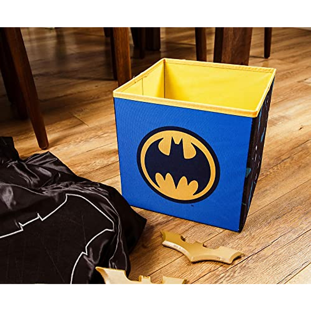 DC Comics Batman Logo 11-Inch Storage Bin Cube Organizer | Fabric Basket Container, Cubby Cube Closet Organizer | Comic Book Superhero Toys, Gifts And Collectibles