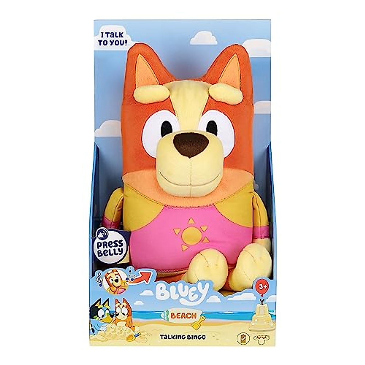 Bluey, Talking Beach Bingo. 13" Talking Plush Toy with 9 Phrases Bases Around The Episode Beach Theme Song