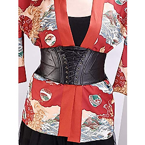 EBOOT Elastic Wide Waist Belt Tied Corset Cinch Belt with Press Button, Black