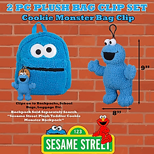 Sesame Street Elmo & Cookie Monster Plush 8" Bag Clip Set,Toys for Kids, Toddler, & Preschoolers, 2 Pc