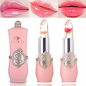 2 Pack Crystal Flower Jelly Lipstick,Magic Color Changing, PH Clear Temperature Lip Gloss/Balm,Long Lasting Nourishing Moisturizing Lip Stick (Set A)