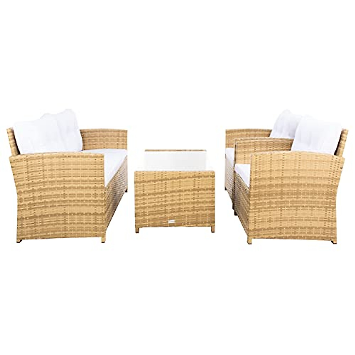 SAFAVIEH Outdoor Collection Vellor Natural/White Cushion 4-Piece Conversation Patio Set PAT7516D
