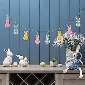 glitzhome 72''L Easter Metal Bunny Garland, Easter Wall Hanging Decor Jute Banner for Indoor Outdoor Mantle Door Festive Party Home School Decorations