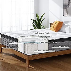 Mattress Topper Full, Innerspring Hybrid Mattress in a Box, Motion Isolation Individually Wrapped Pocket Coils Mattress, Foam and Spring Mattress for Pressure Relief, Purple… (Grey-10 inch, Queen)