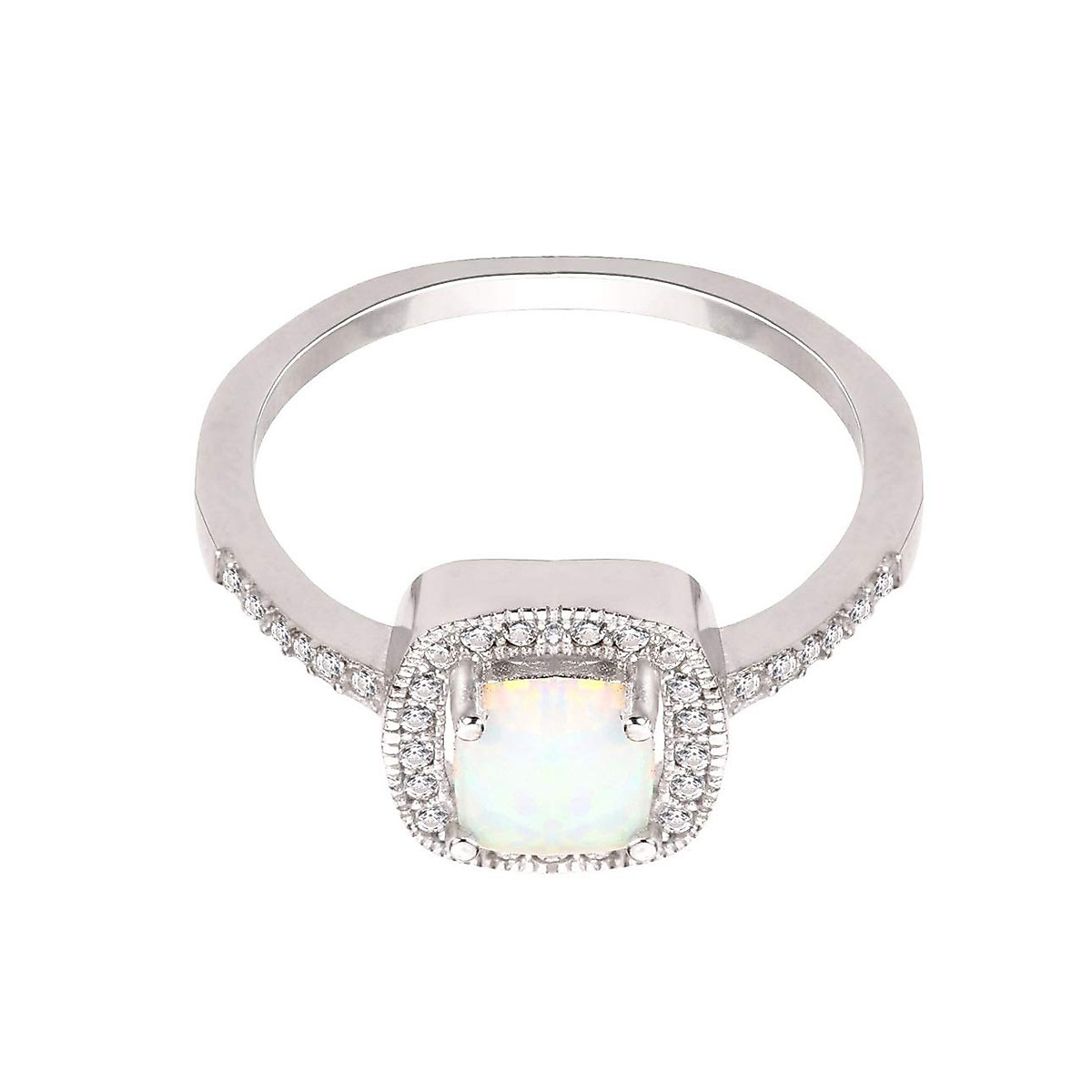 CloseoutWarehouse White Simulated Opal Princess Halo Ring Sterling Silver Size 14