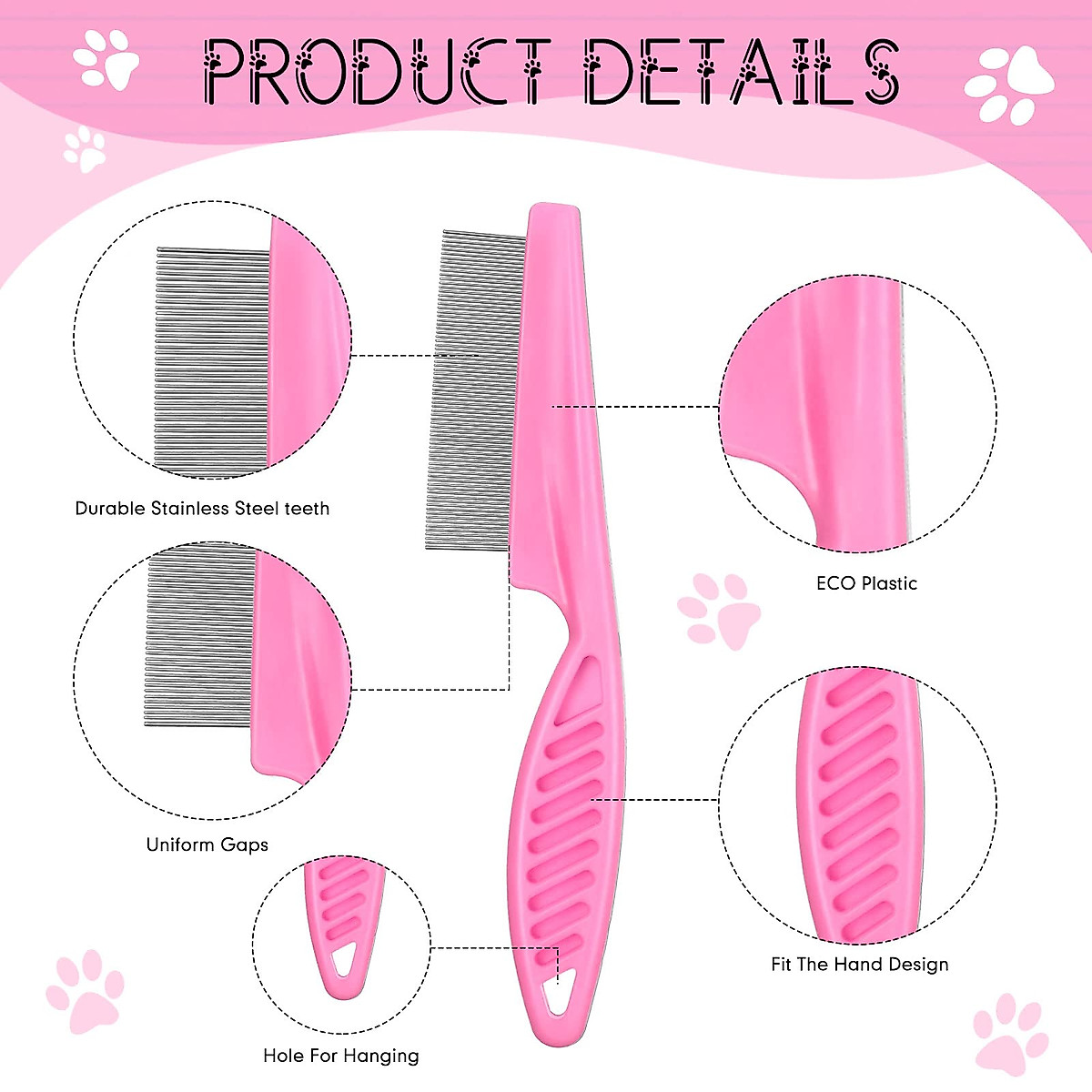 10 Pcs Flea Comb for Dogs and Cats Flea Remover Tool with Stainless Steel Metal Teeth for Detangling Grooming Kit, Pink, Blue, White and Green, 2 Sizes