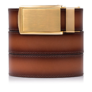 SlideBelts Full Grain Leather Belt (Cognac with Gold Buckle, Up to 44")